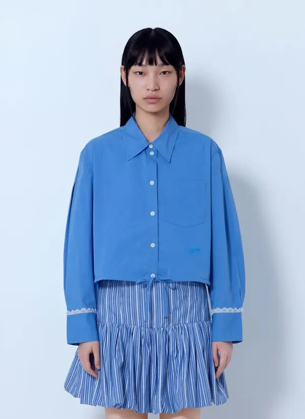 GANNI Stretch Cotton Cropped Bowling Shirt