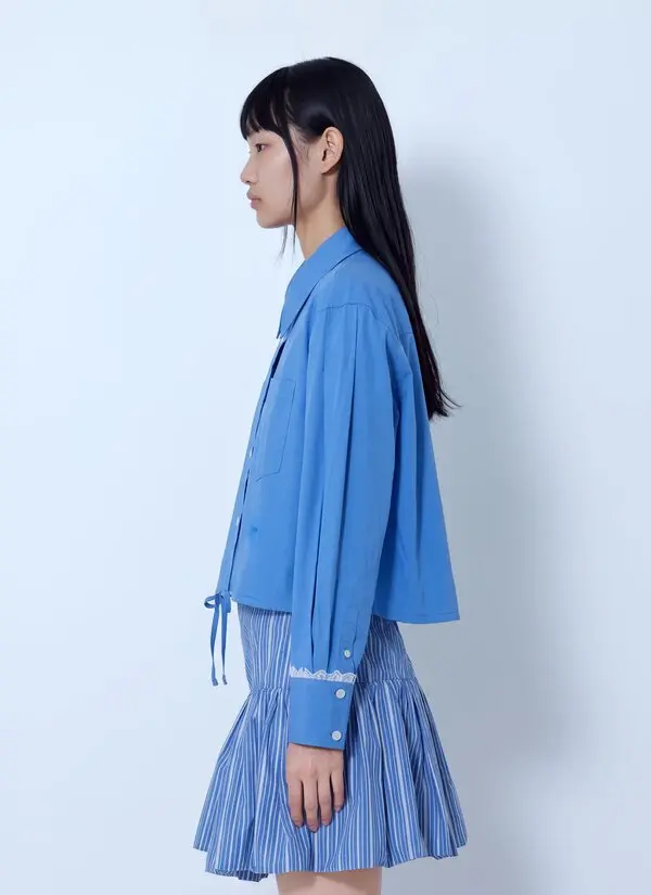 GANNI Stretch Cotton Cropped Bowling Shirt