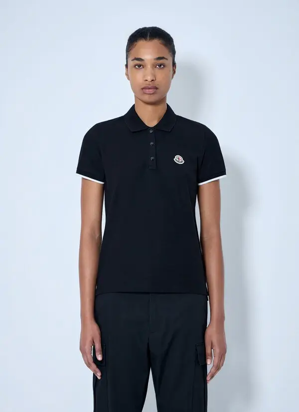 Moncler Piqué Polo Shirt With Logo Badge - Black