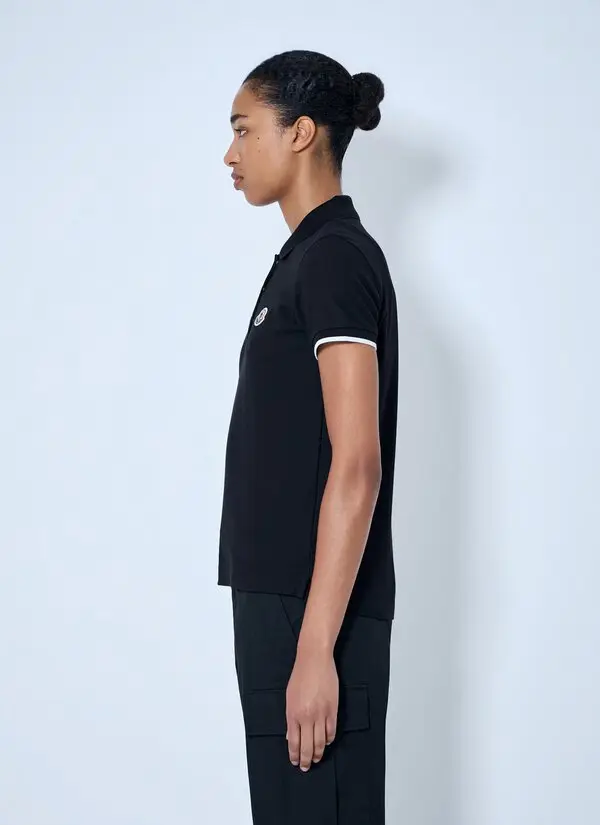 Moncler Piqué Polo Shirt With Logo Badge - Black
