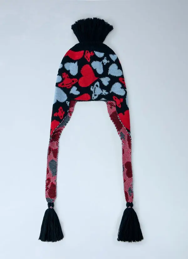 VIVIENNE WESTWOOD Hearts And Orb Flap Knit Cap - Red