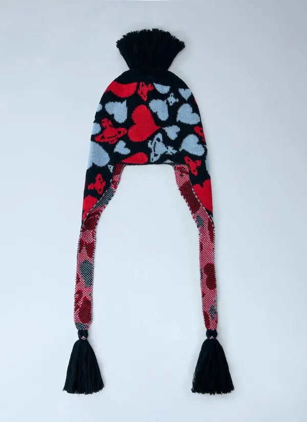 VIVIENNE WESTWOOD Hearts And Orb Flap Knit Cap - Red