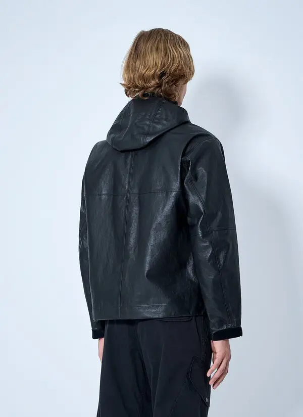 Stone Island Hooded Leather Jacket