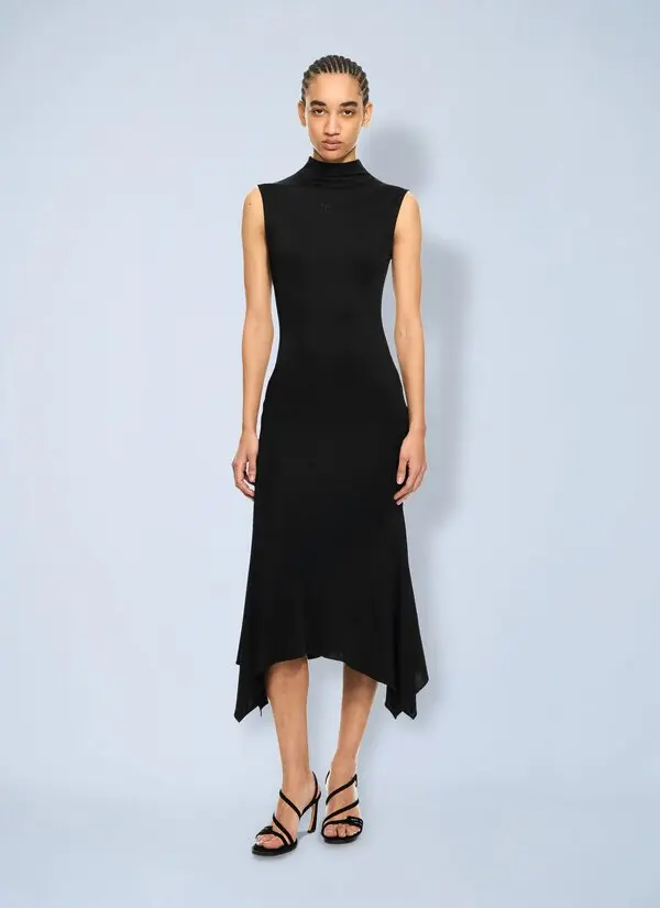 Off-White Fluid Sleeveless Midi Dress - Black