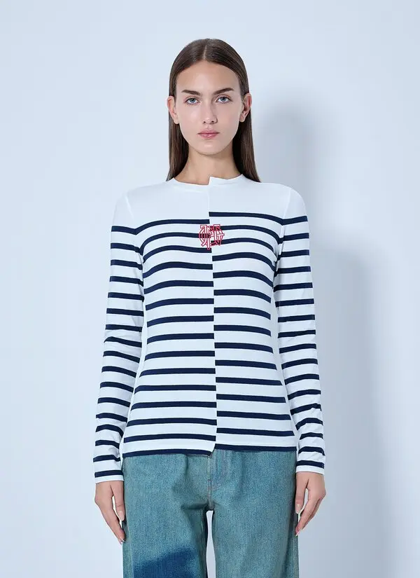 JEAN PAUL GAULTIER Striped Crewneck Long-sleeve Top - White