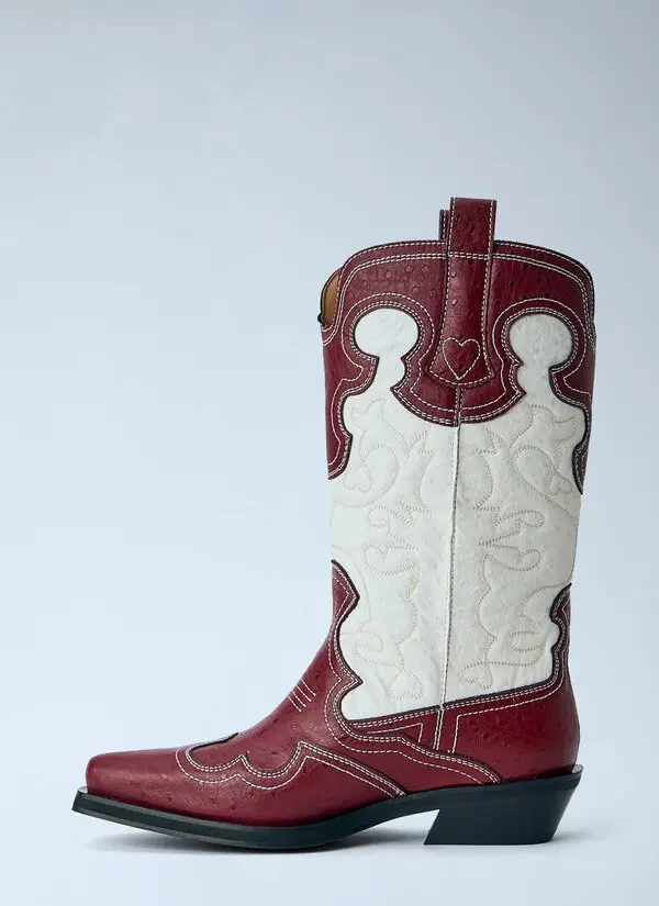 GANNI Mid Shaft Embroidered Western Boots