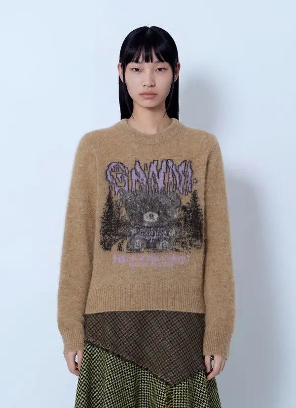 GANNI Brushed Alpaca Teddy Sweater - Camel