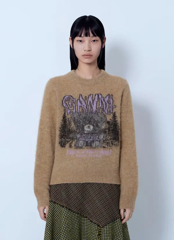 GANNI Brushed Alpaca Teddy Sweater - Camel