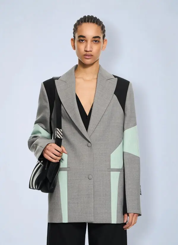 Off-White Stretch Color Block Blazer - Grey