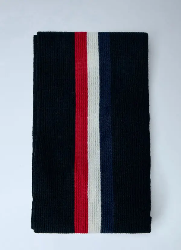 Moncler Ribbed Knit Scarf With Fringed Ends