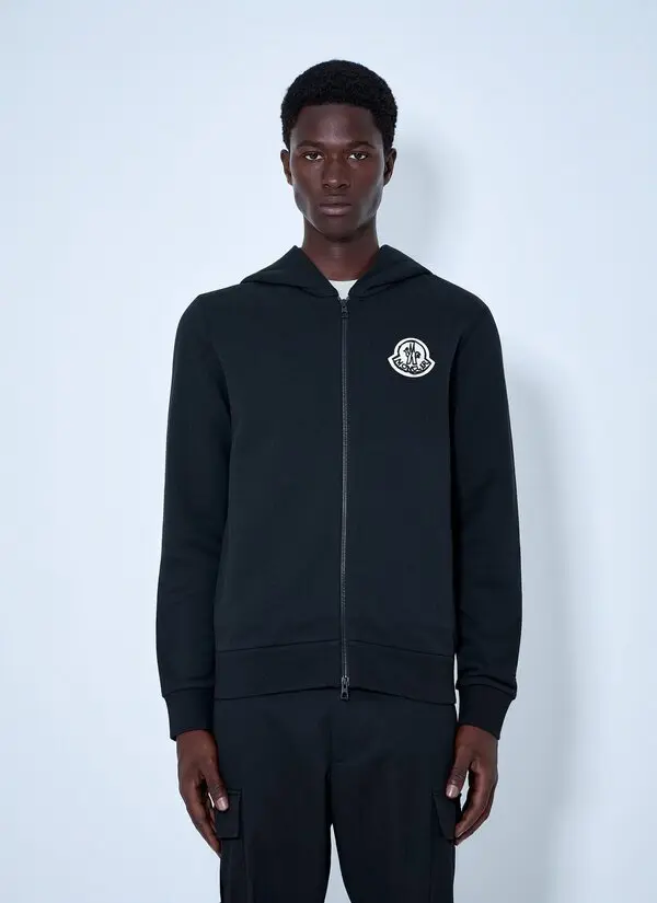 Moncler Zip Hoodie With Logo Patch - Black