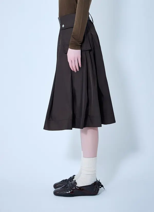 GANNI Duchesse Nylon Midi Pleated Pocket Skirt