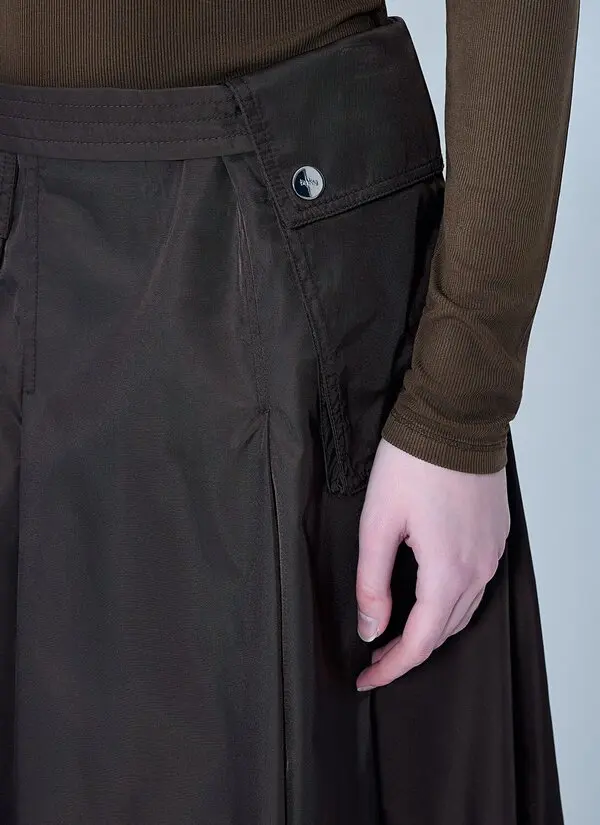 GANNI Duchesse Nylon Midi Pleated Pocket Skirt