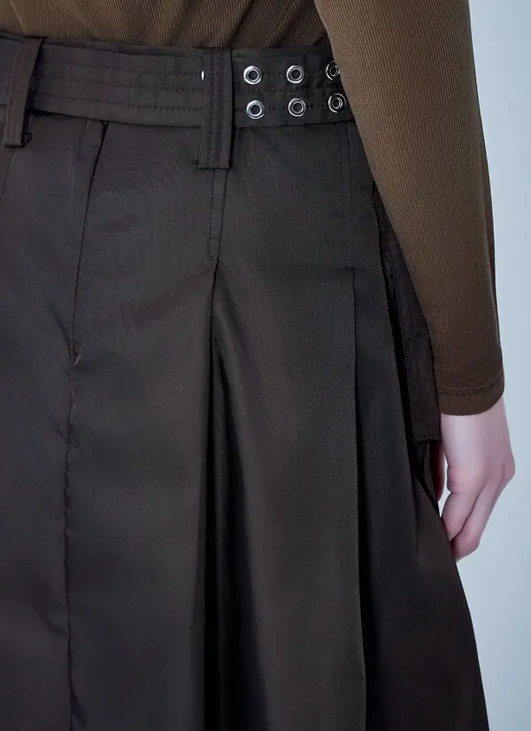 GANNI Duchesse Nylon Midi Pleated Pocket Skirt