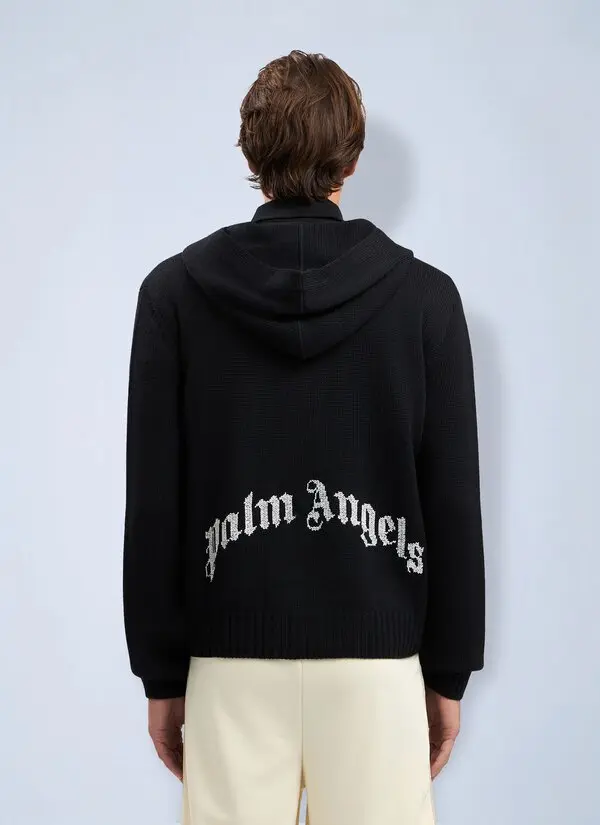 Palm Angels Curved Logo Knit Hoodie