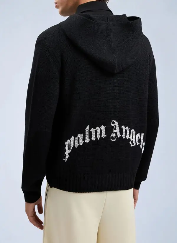 Palm Angels Curved Logo Knit Hoodie