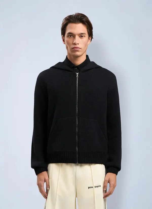 Palm Angels Curved Logo Knit Hoodie - Black