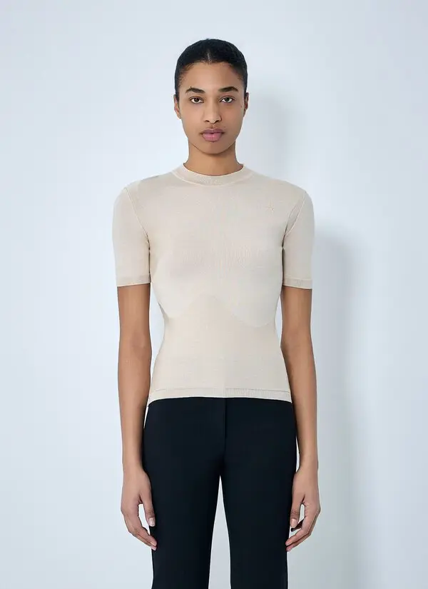 SKIN SERIES Fine Knit Short Sleeve Top - Beige