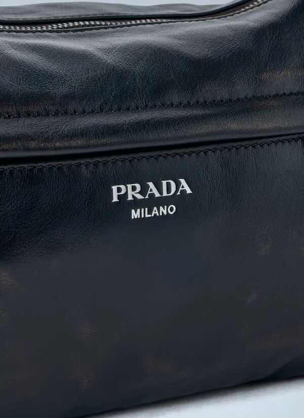 Prada Distressed Nappa Leather Shoulder Bag - Brown