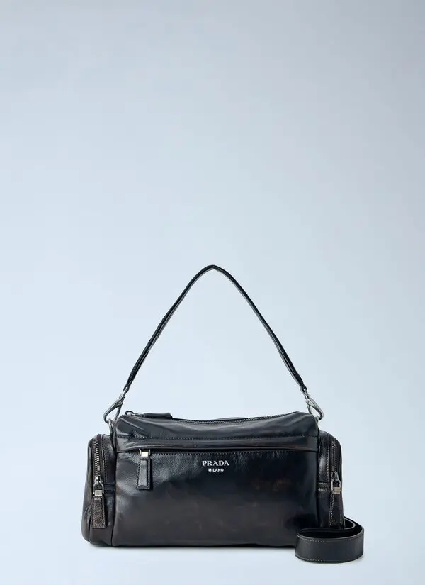 Prada Distressed Nappa Leather Shoulder Bag - Brown