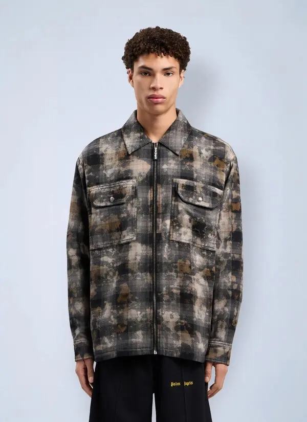 Palm Angels Curved Logo Check Overshirt - Grey