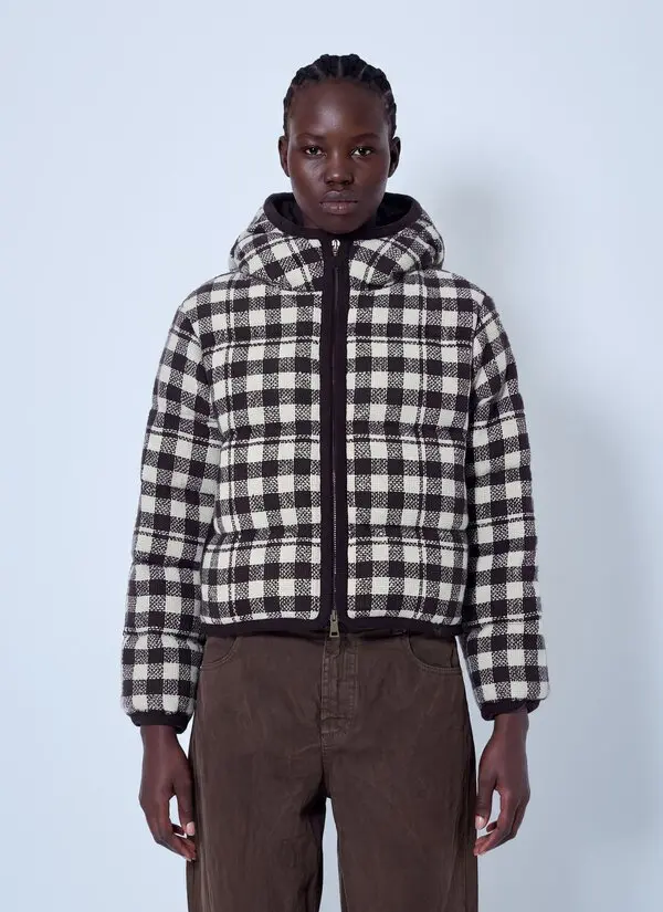 Moncler Abstraction Hooded Wool Blend Short Down Jacket - Brown