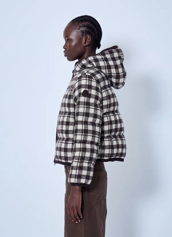 Moncler Abstraction Hooded Wool Blend Short Down Jacket - Brown