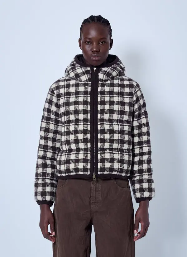 Moncler Abstraction Hooded Wool Blend Short Down Jacket - Brown