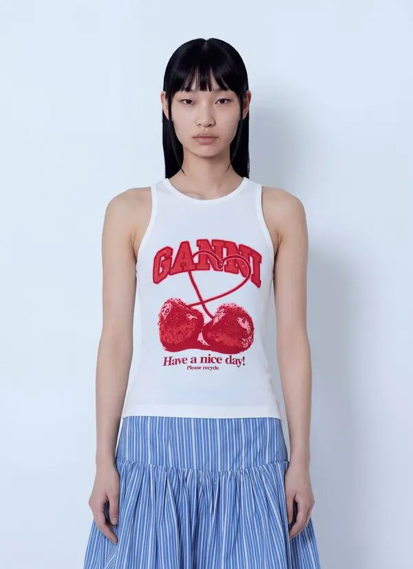 GANNI Compact Rib Jersey Tank Top