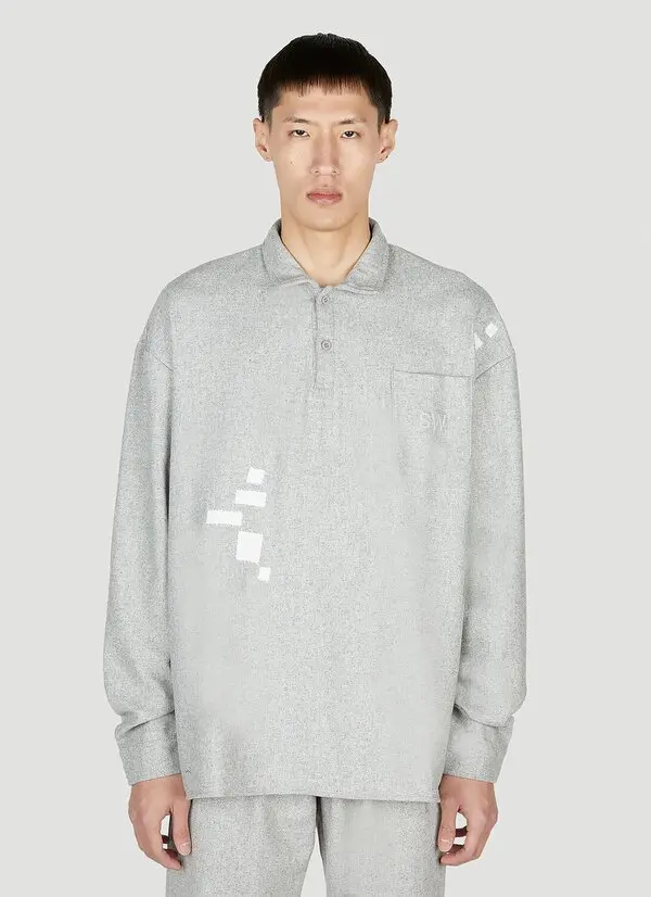 SAINTWOODS Long Sleeve Knit Polo Top - Grey