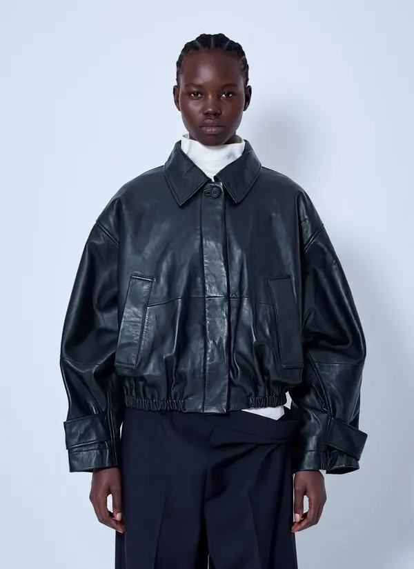 RÓHE Leather Blouson Jacket - Black