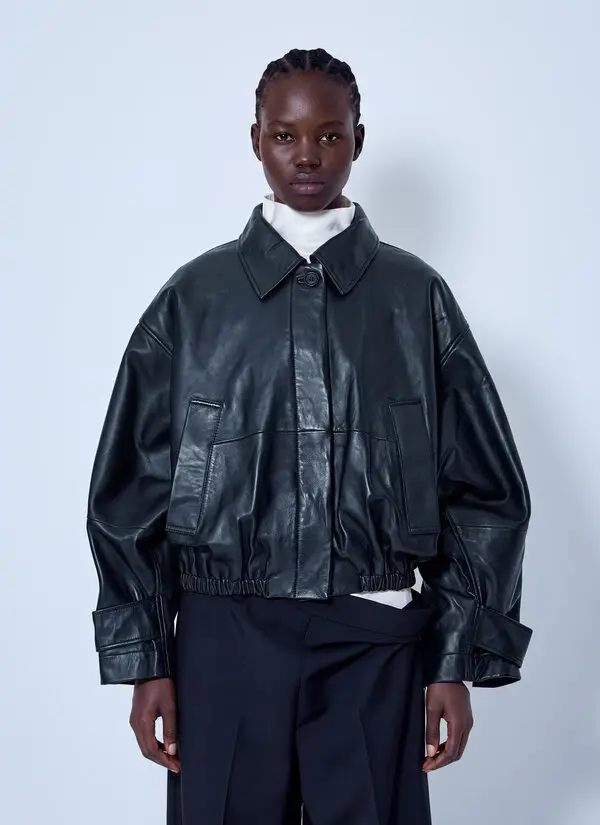 RÓHE Leather Blouson Jacket - Black