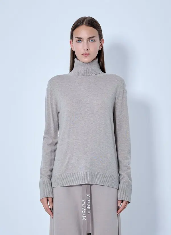 Max Mara Turtleneck Fine Knit Sweater - Beige