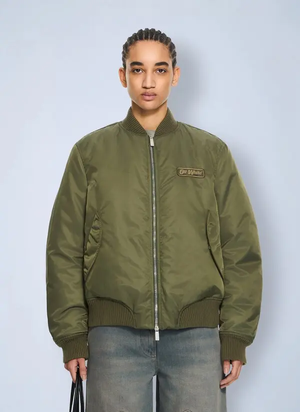Off-White Embroidered Nylon Bomber Jacket - Beige