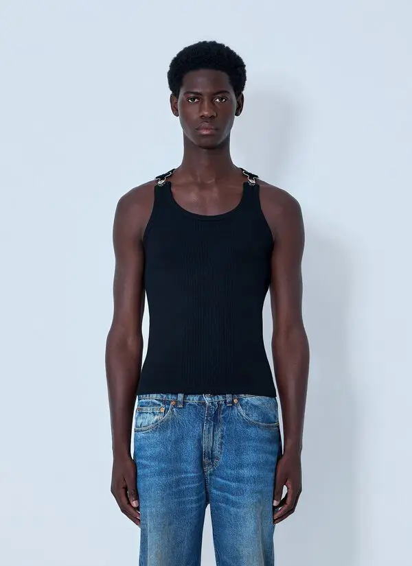 JEAN PAUL GAULTIER Ribbed Tank Top With Metal Hardware - Black