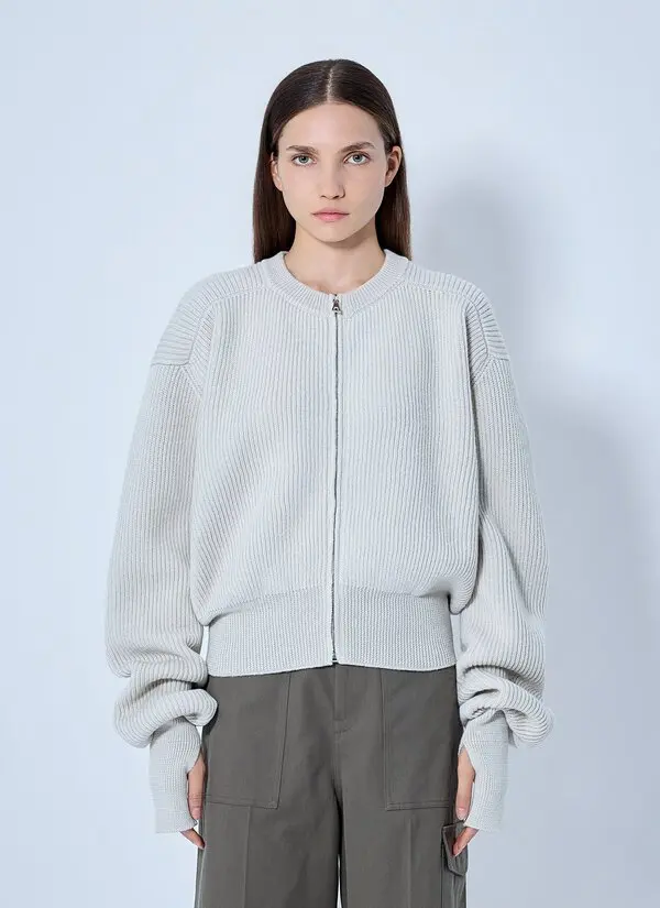 RIER Roundneck Zip Utility Sweater - Light Grey