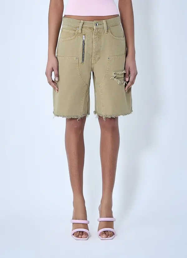 Alexander Wang Frayed Hem Denim Shorts - Beige