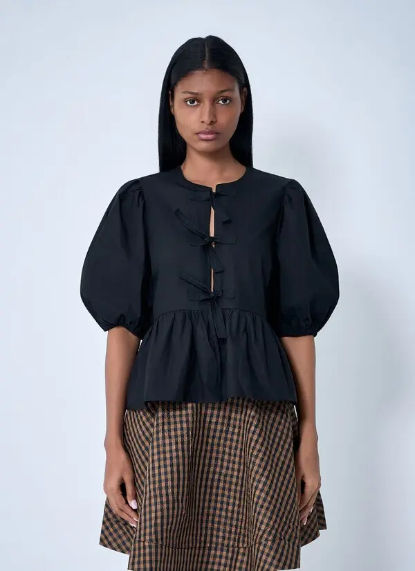GANNI Peplum Blouse - Black