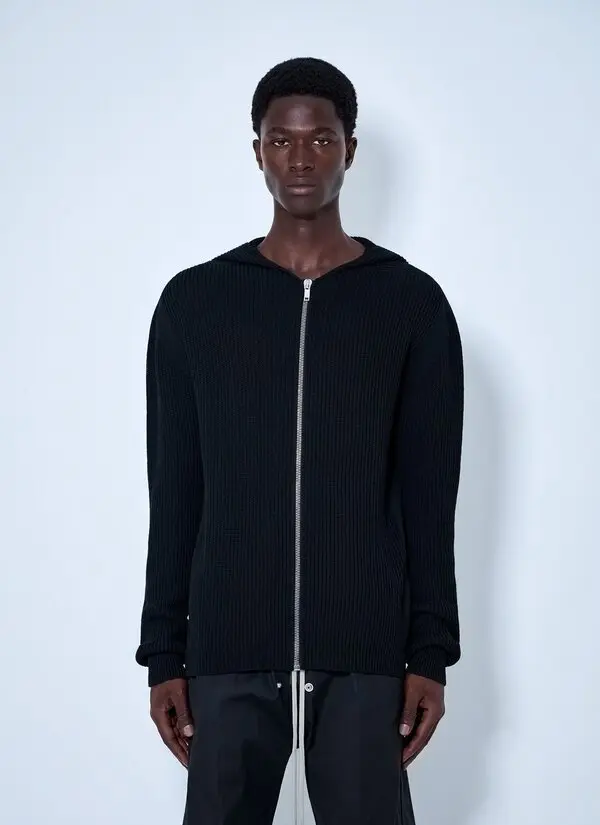 Rick Owens Ribbed Knit Zip Hoodie - Black