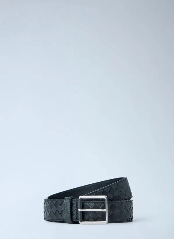 Bottega Veneta Woven Taurillon Leather Belt - Black
