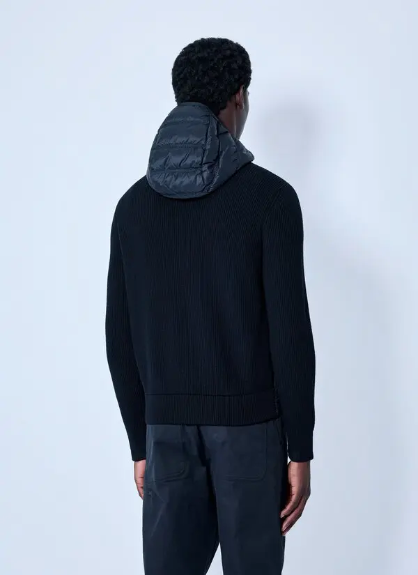 Moncler Hooded Puffer Jacket With Knit Sleeves
