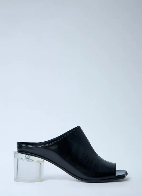 MAISON MARGIELA Leather Mule With Transparent Block Heel - Black