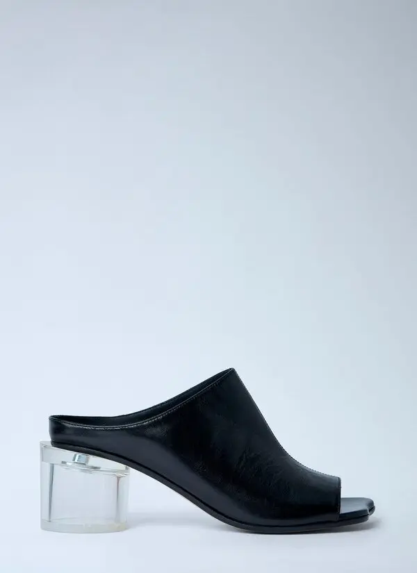 MAISON MARGIELA Leather Mule With Transparent Block Heel - Black