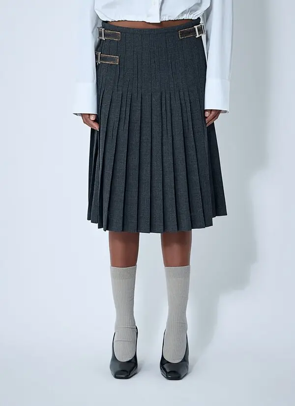 Prada Pleated Rush Stitch Skirt With Belt