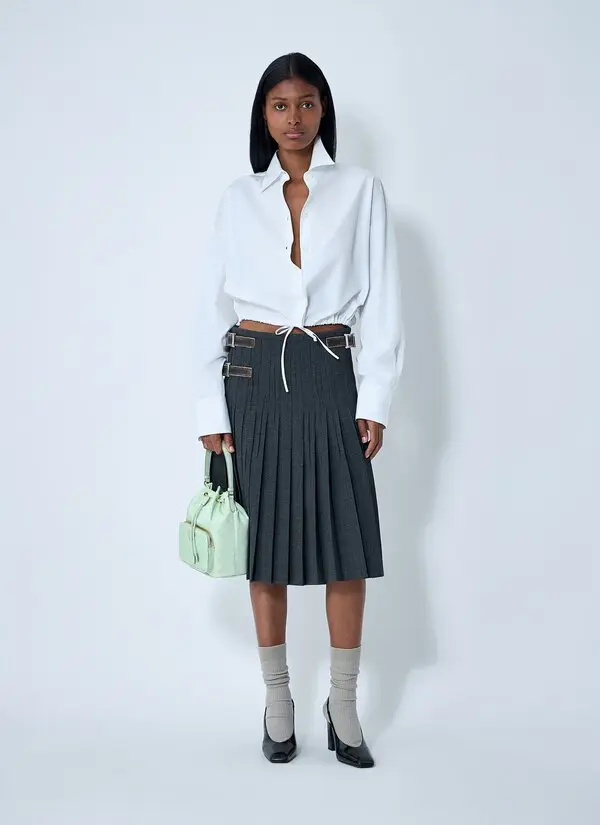 Prada Pleated Rush Stitch Skirt With Belt