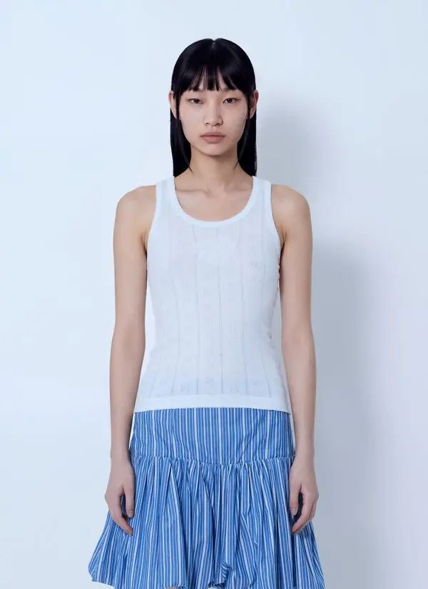 GANNI Compact Pointelle Rib Jersey Tank Top - White