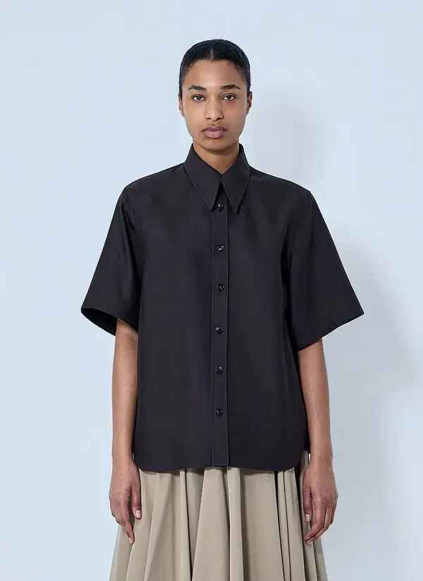 Bottega Veneta Wool And Silk Toile Shirt - Brown