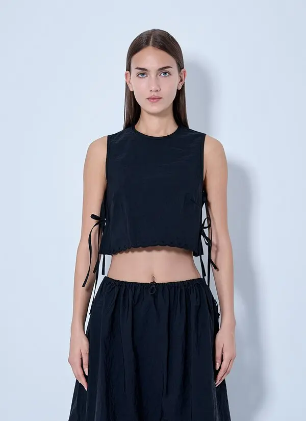 Cecilie Bahnsen Embroidered Taffeta Lace-up Top - Black