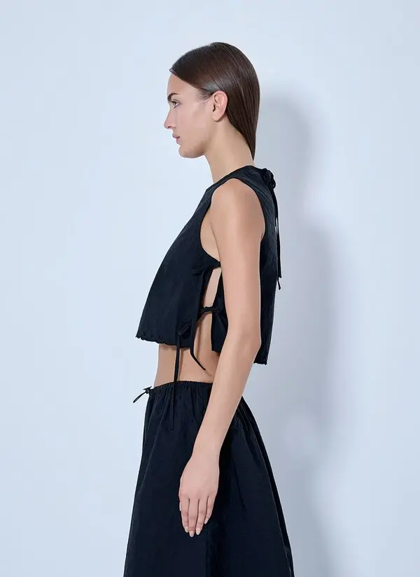 Cecilie Bahnsen Embroidered Taffeta Lace-up Top - Black
