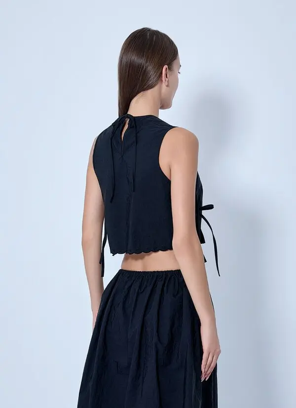 Cecilie Bahnsen Embroidered Taffeta Lace-up Top - Black